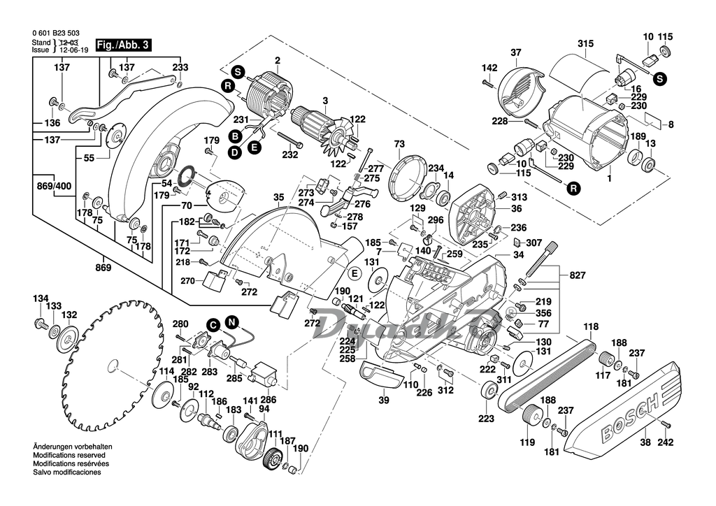 Схема (деталировка) пилы торцовочные BOSCH GCM 12 SD (0601B23508 ...