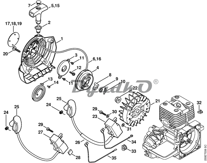 Схема (деталировка) триммеры бензиновые STIHL FS 300, FS 350 B Пусковое ...