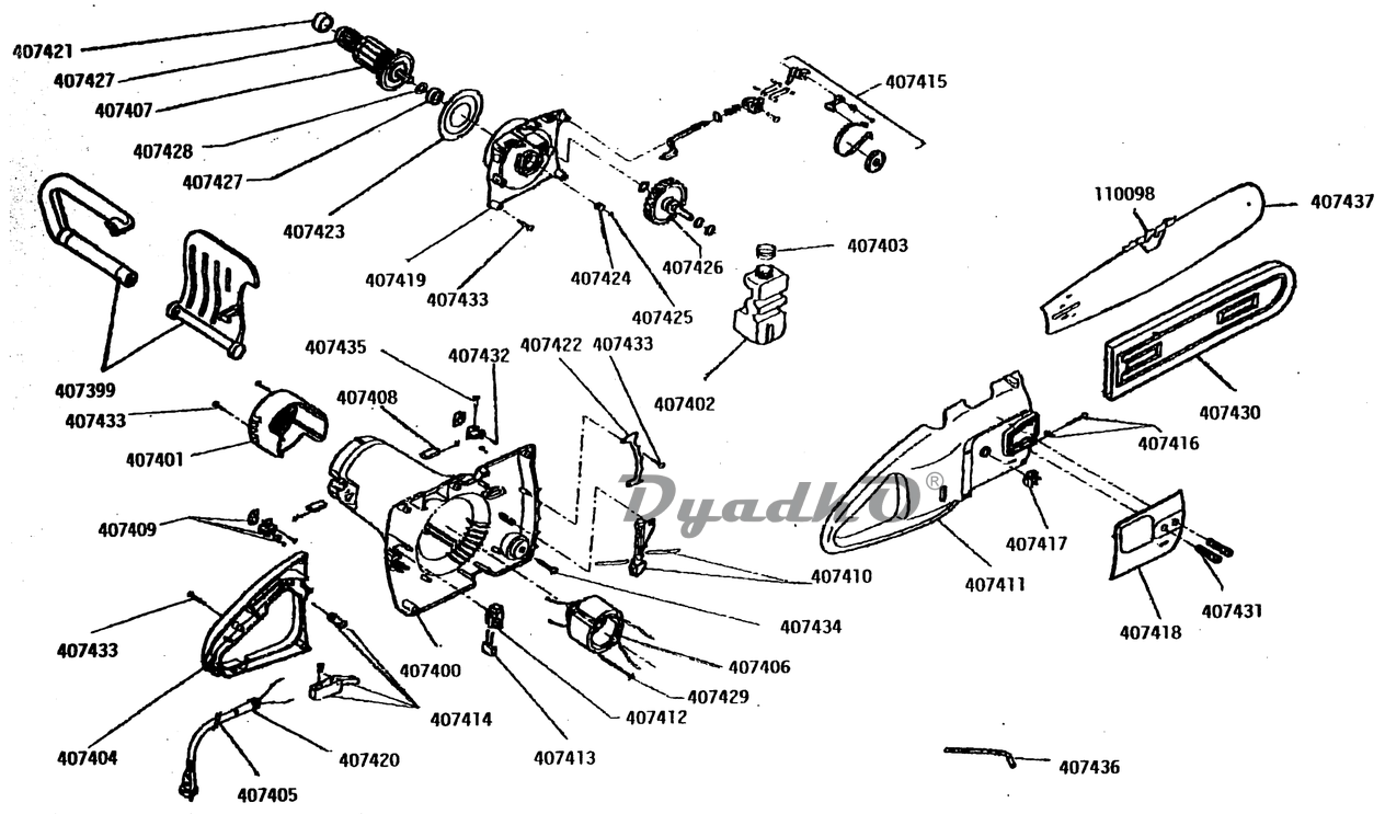 Схема (деталировка) пилы цепные электрические AL-KO KE 40-16 (110470 ...