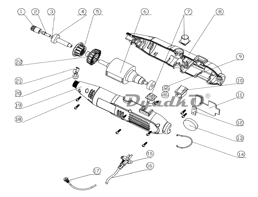 Схема (деталировка) гравёры (бормашины) HAMMER MD 135 A. Подбор по ...