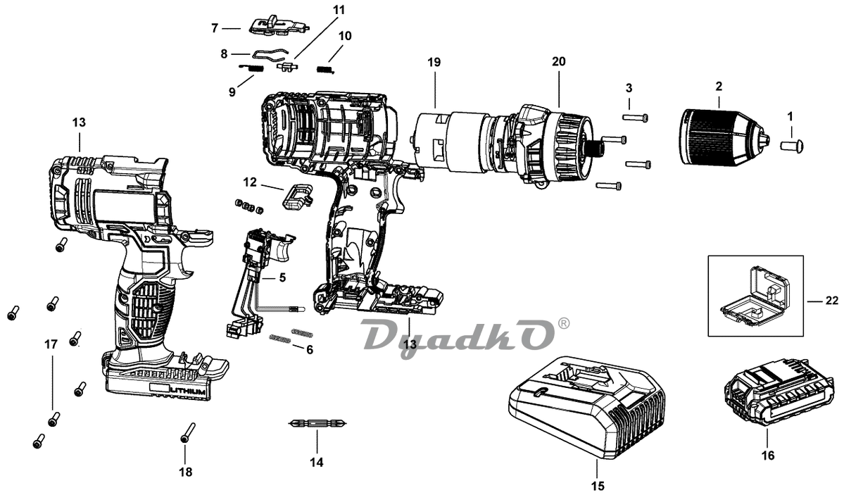 Схема (деталировка) шуруповёрты STANLEY SCD20 (Type 1). Подбор по ...